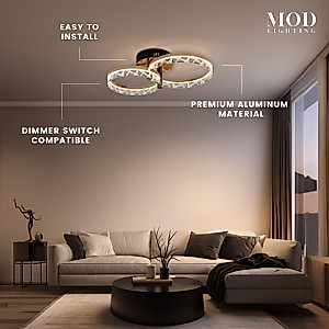 𝗠𝗢𝗗 𝗟𝗜𝗚𝗛𝗧𝗜𝗡𝗚 Clara | Modern Flush Mount Ceiling Light Fixture, 2 Rings LED Ceiling Light for Kitchen, Bedroom & Hallway, Close to Ceiling Lights (Gold & Pearl Black | 14"x22" | Warm White)