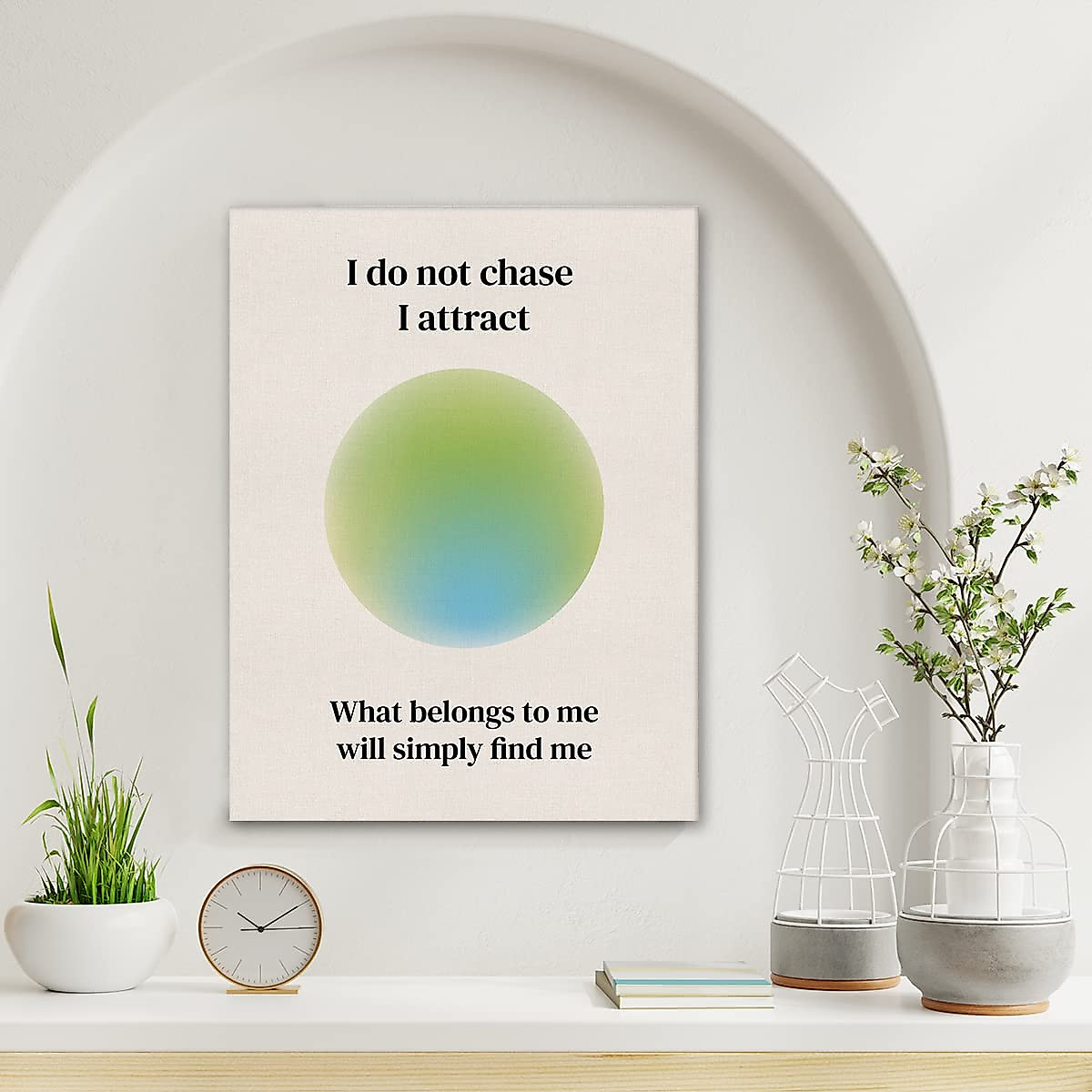 I Do Not Chase I Attract Canvas Wall Art Poster Print Gift, Inspirational Affirmation Painting Ready to Hang Home Office Decor (11.5" x 15")