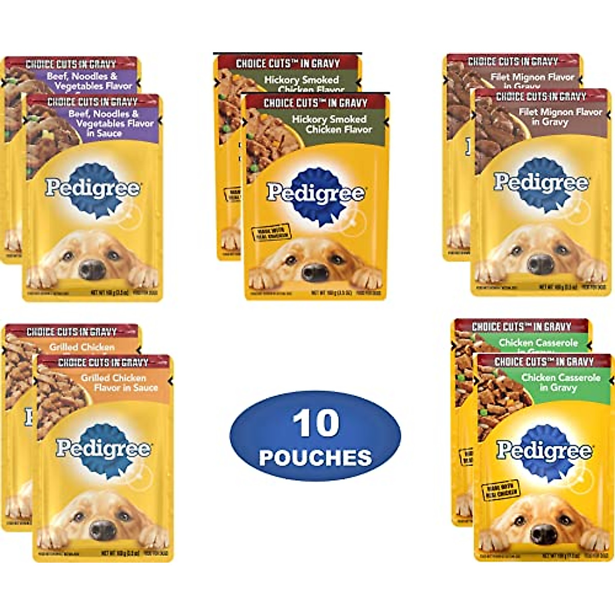 Pedigree Dog Food Wet Bundle,Choice cuts in Gravy,Assorted Flavors Filet,Beef Chicken. Soft Dog Food.Total 10 Pouches,Plus a 01 Nature's Choice Pressed Bone 01 ILC Buy Magnets Fridge. 3.5 Ounce