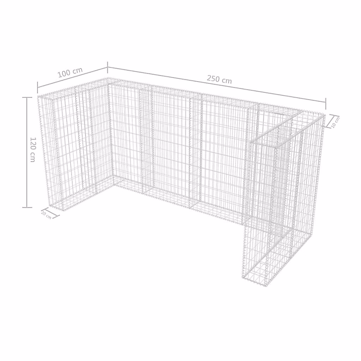 Festnight Gabion Triple Wheelie Bin Shed Galvanised Steel Garden Trash Container Surround 98.4 x 39.4 x 47.2 Inches (L x W x H)