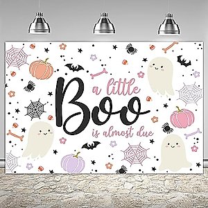 Ticuenicoa 6×4ft Halloween Baby Shower Backdrop A Little Boo is Almost Due Pink Ghost Bat Pumpkin Girls Kids Hey Boo 1st Birthday Party Photography Background First Birthday Party Banner Decor