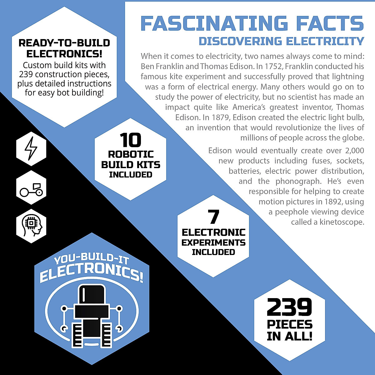 Discovery #MINDBLOWN Electricity Robot Construction Set, 10 Robotic Build Kits & 7 Electronic Circuit Science Experiments, Fun Educational Activity, STEM Learning Toys for Boys, Girls, Kids, & Teens