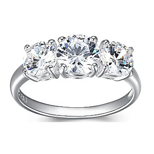 MORGAN & PAIGE Round Cut Cubic Zirconia Ring - Prong-Set Three Stone Engagement Ring/Promise Rings For Women With Real 925 Sterling Silver Band - Size 7