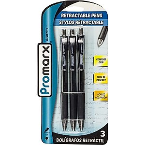 Promax Grippy 1.0 Retractable pen, Black Ink, Comfort Grip, 4 pack