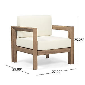 GDFStudio Outdoor 4 Seater Acacia Wood Chat Set, Brown Finish and Beige