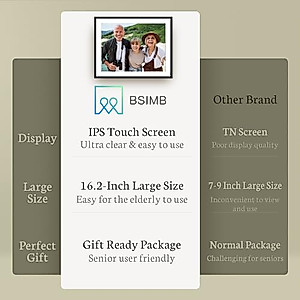 BSIMB 16.2-Inch 32GB WiFi Extra Large Digital Picture Frame, Smart Photo Frame with IPS HD Touchscreen Remote Control, Share Photos&Video via App&Email, Gift for Mother's Day