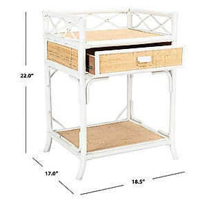 Safavieh Home Collection Rumi White and Natural Rattan 1-Drawer 1-Shelf Nightstand