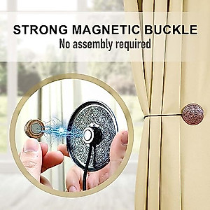 Vineland Retro Metal Magnetic Curtain Tie Back, 2 Pack Decorative Flower Metallic Boho Holder for Curtains Drape, Rustic Home Decoration (Brown)