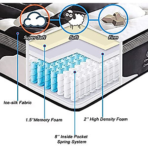 King Mattress, Rucas 12 Inch Memory Foam Mattress with Individually Wrapped Coils Innerspring King Size Mattress in a Box for Sleep Supportive & Pressure Relief