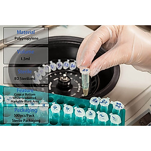 BKMAMLAB 1.5ml Microcentrifuge Tubes 100pcs, EO Sterilized Plastic Small Vials with Caps for Sample Storage without Leakage(100)