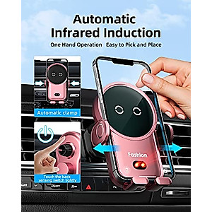 Wireless Car Charger with Suction Cup and Vent Clip,15W Fast Charging Kharly Car Phone Charger Holder,Smart Sensor Auto-Clamping Fashion Phone Holder Mount for Car for iPhone 14 Pro/13 Samsung etc