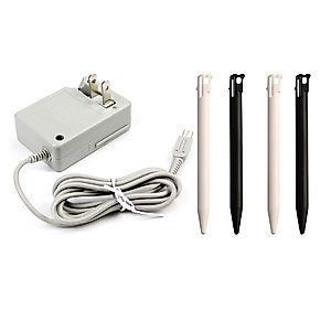 3DS Charger Bundle, 1 Pack Charger and 4 Pack Stylus Pen for Nintendo 3DS