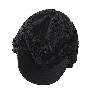 LLmoway Men Women Winter Knit Hat with Visor Warm Cuff Beanie Fleece Lined Snow Ski Skull Cap Black