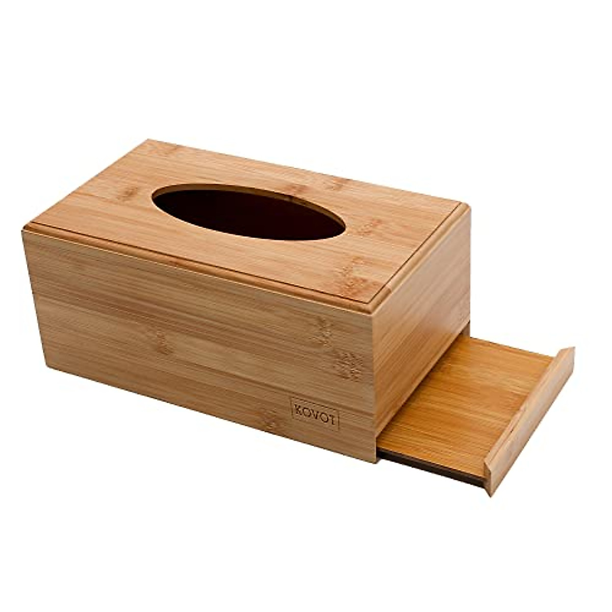 KOVOT Rectangular Tissue Box Holder - Natural Bamboo Tissue Box Cover with Sliding Bottom - Modern Brown Natural Wooden Rectangular Tissue Holder - Fits a Standard Tissue Box 9.25" L x 5" W x 3.75" H