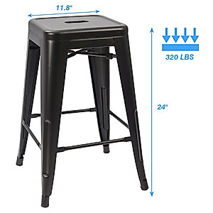 Devoko Metal Bar Stools 24" Indoor Outdoor Stackable Barstools Modern Style Industrial Vintage Counter Bar Stools Set of 4 (24 inch, Black)