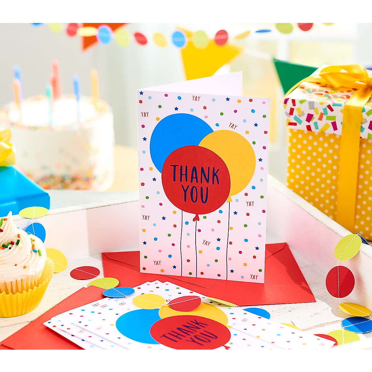 American Greetings Thank You Cards with Envelopes, Multi Color Balloons (48-Count)