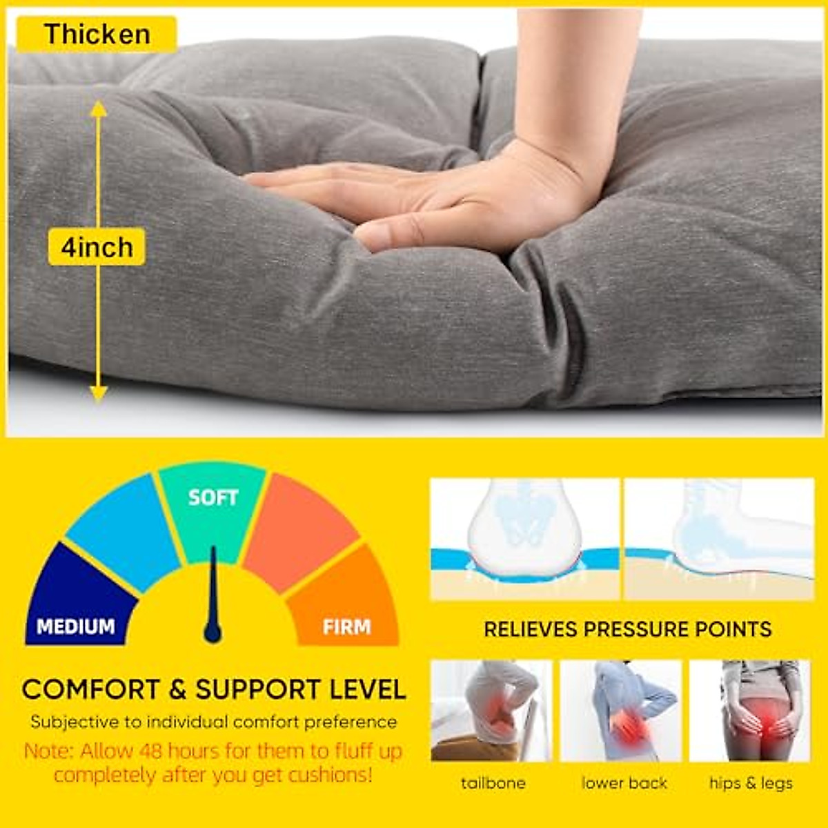 Millsilo Outdoor Bench Cushion, Indoor Tufted Memory Foam Furniture Cushions, Water Resistant Patio Bench Cushions, Non Slip Thicken Garden Settee Kitchen Dining Seat Pads 42x16x4 in, Heather Grey