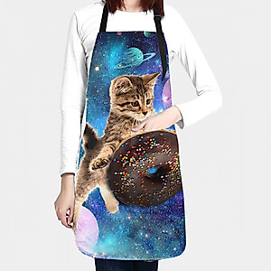 DZGlobal Doughnut Cat Kitchen Apron with 2 Pockets Home Gardening BBQ Grill Chef Cooking Aprons for Women Men Gifts Cute Kitten