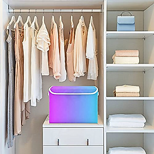 innewgogo Blue Purple Gradient Storage Bins with Lids for Organizing Foldable Storage Box With Lid with Handles Oxford Cloth Storage Cube Box for Study Room