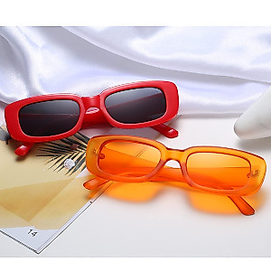 IKANOO Retro Rectangle Sunglasses for Women Men Small Square Frame Trendy Y2K 90’s Black Sunglasses (Orange)