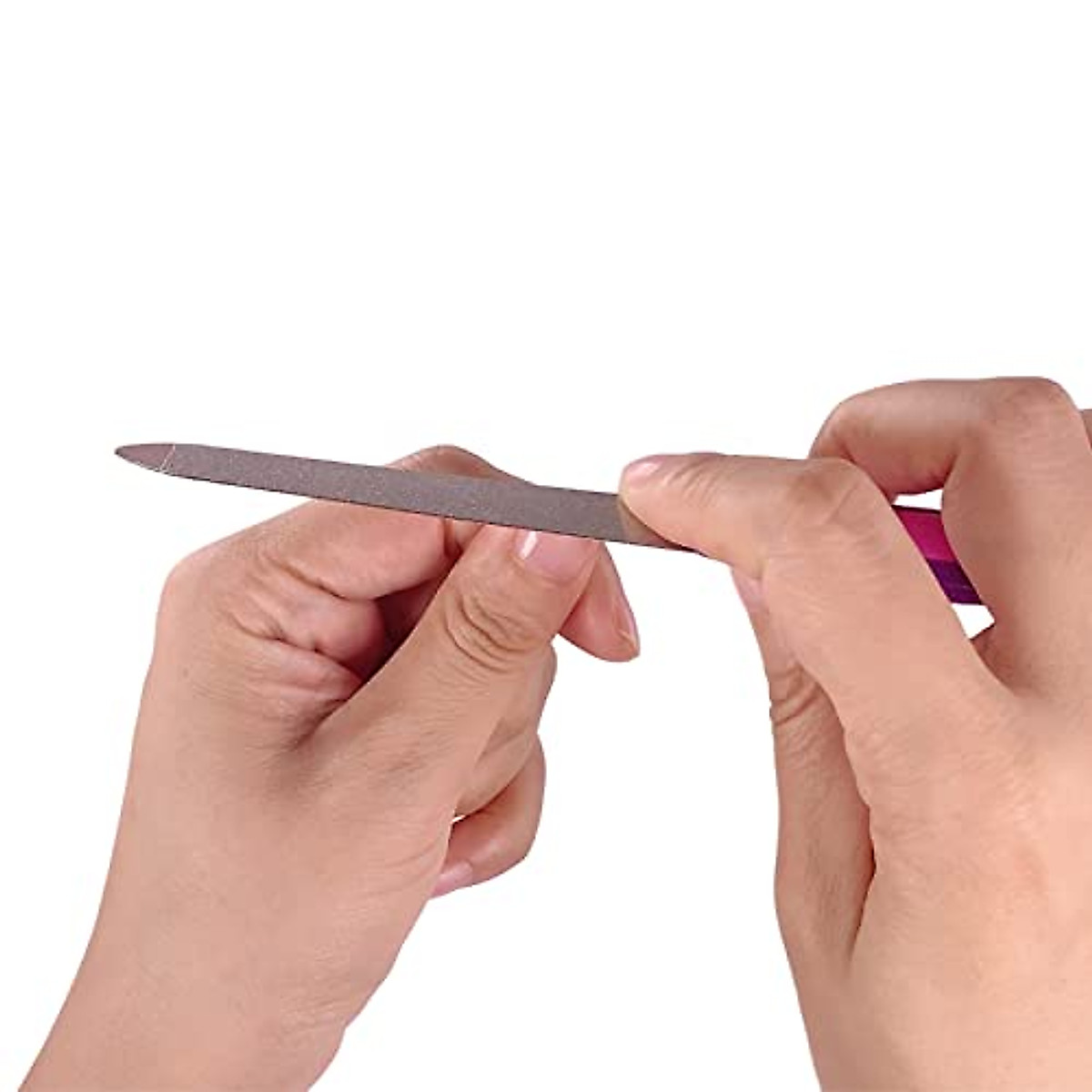 Metal Nail File (6 Pcs), Fingernail Files for Natural Nails Made of Stainless Steel Nail Files with Sharp Pointed Tip Non Slip Handle Diamond Finger Nail Filers Sapphire Grit Purple Pink