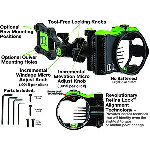 IQ Micro 5-Pin Right Hand Archery Bow Sight, Retina Lock Technology, All Aluminum, Multiple Bow and Quiver Mounting Points, Built-in Sight Level & Light Adapter.019 Pins