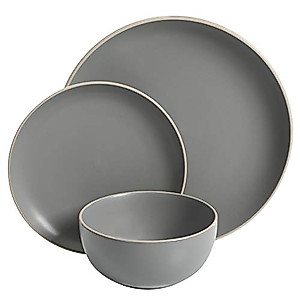 Gibson Home Rockaway 12-Piece Dinnerware Set Service for 4, Grey Matte -