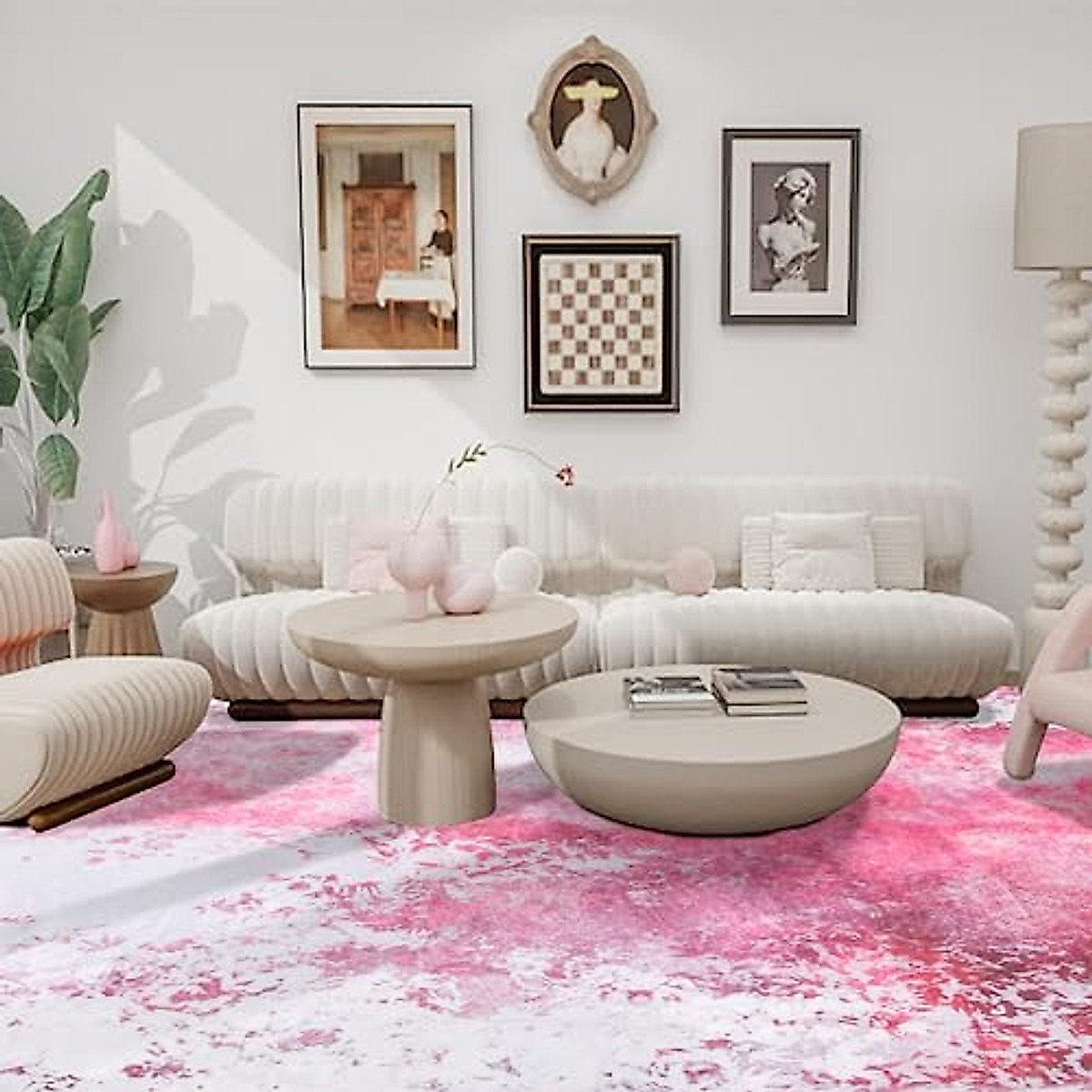 auruge 8x10 Area Rugs Abstract Living Room Rug Blush Pink Carpet Accent Rug Foldable Cozy & Fluffy Rugs with Anti-Slip Backing,Non Shedding & Machine Washable Area Rugs for Bedroom Dining Room Office