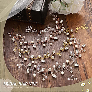 Jakawin Bride Pearl Wedding Hair Vine Rhinestone Hair Piece Crystal Bridal Hair Accessories for Women HV192 (1 Silver)