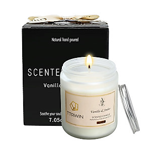 TTRWIN Vanilla Amber Scented Candle, 50H Long Lasting Glass Jar Candle, Home Fragrance, Natural Soy Wax Aromatherapy Candle, Stress Relief Gift for Her/Him/Women/Men, 200g