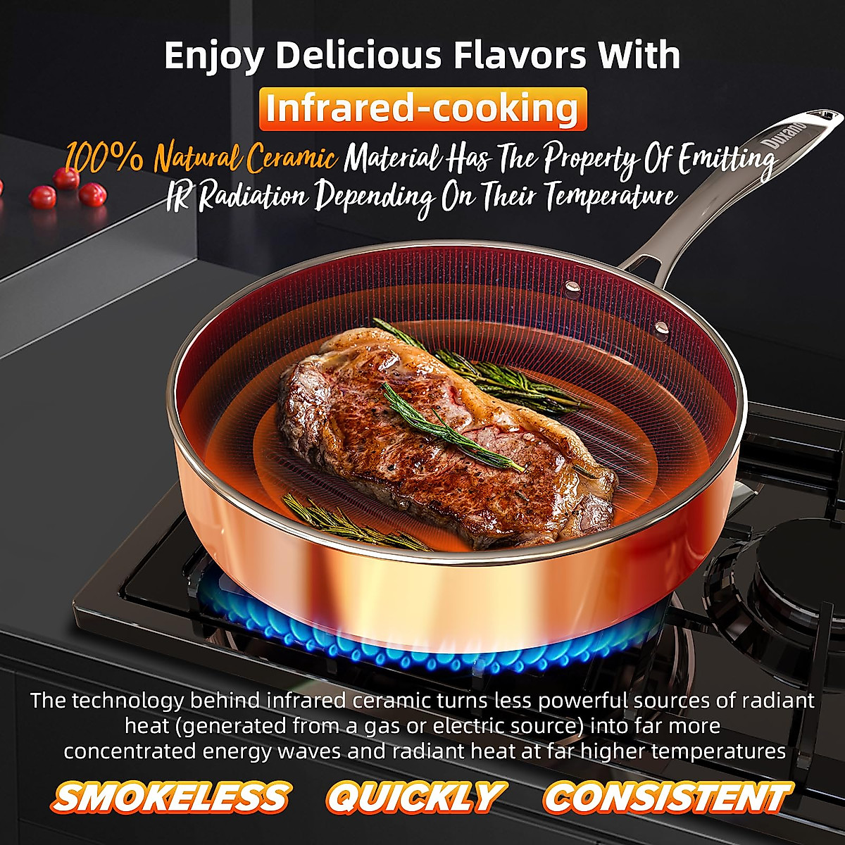 Deluxe DUXANO 14PC Healthy Pots and Pan With 9H Anti-scratch Coating, 2-Layer Non-Stick Ceramic&PFAS Free, Sensitively&Evenly Induction Cooking, Enhanced Flavor with Infrared Cookware, Dishwasher Safe