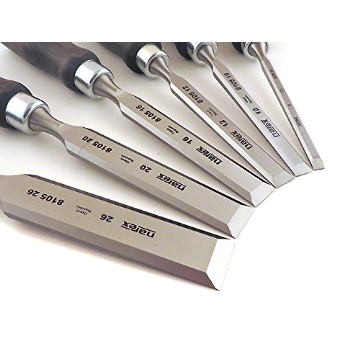 Narex 6 pc Set 6 mm (1/4), 10 (3/8), 12 (1/2), 16 (5/8), 20 (13/16), 26 (1-1/16) Woodworking Chisels in Wooden Presentation Box 853053
