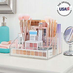 STORi Chloe Clear Plastic Stackable Vanity Makeup Organizer | Rectangular 6-Compartment Holder for Cosmetics, Brushes, Eyeshadow Palettes, & Beauty Supplies | Made in USA