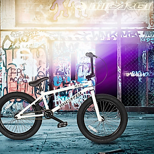 MICARGI Maze Freestyle BMX Bike, Entry and Intermediate Rider, 20-inch Wheels, Hi-Ten Steel Frame, U Brake 3-Piece Crank Micro Drive 25x 9T BMX Gearing (Maze - White)