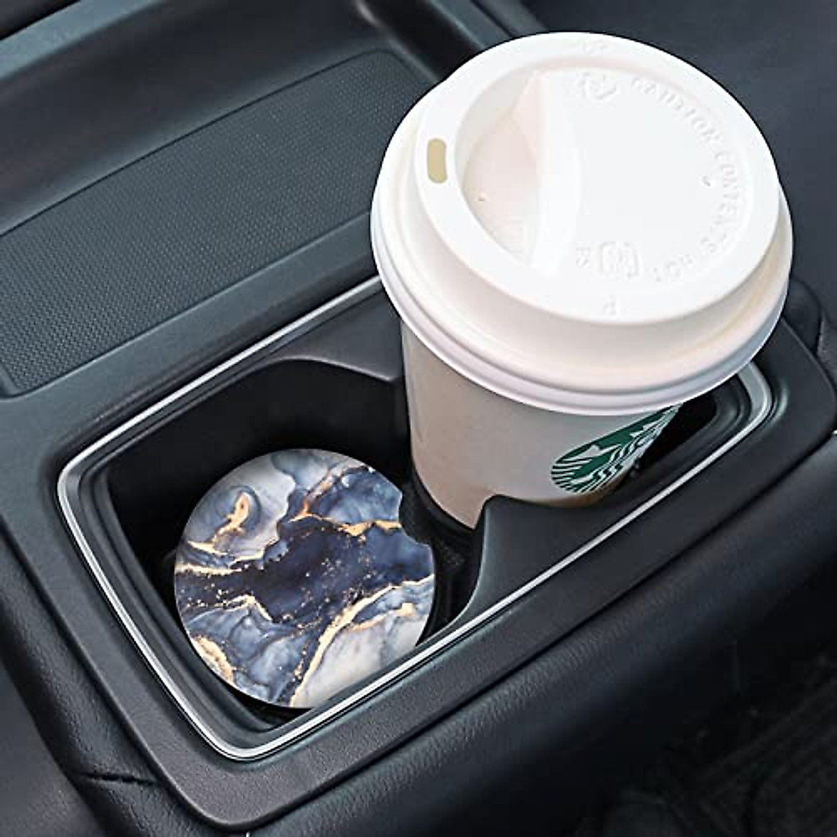 Dksyee Car Cup Holder Coasters 2 Pack Blue Cute Car Coasters for Women & Men Absorbent Ceramic Car Coasters with A Finger Notch for Easy Removal Universal Auto Anti Slip Insert Drink Coaster