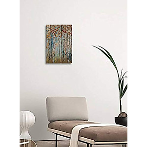 Canvas Wall Art Yellow Tree Forest Landscape Picture Prints, Rustic Modern Birch Trees Nature Woods Abstract Painting Artwork 12"x16" Wood Gallery and Framed for Home Office Living Room Bedroom Decor