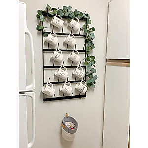 Wall Mounted Coffee Mug Rack - Large Rustic Black Iron Steel Kitchen Rack with 6 Rows - Storage for 27 Cups - Jar & Plate Holder - Vertical Display Organizer - Farmhouse Home Décor - Claimed Corner