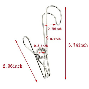 ZYAMY 20pcs Stainless Steel Laundry Hooks Clothes Pins Hanging Clips Paper Files Binder Clip Snack Seal for Office Bathroom Kitchen Living Room