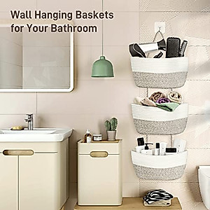 AivaToba Over Door Hanging Basket, 3-Tier Wall Mount Hanging Cotton Rope Storage Organizer, Decorative Storage Basket for Living Room (Brown)