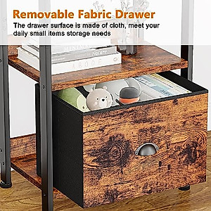 Furologee 3 Tier Bookshelf with Drawer, Small Bookcase with Shelves, Short Wood and Metal Book Shelf Storage Organizer, Industrial Freestanding Shelf Units for Bedroom, Living Room, Dorm, Rustic Brown