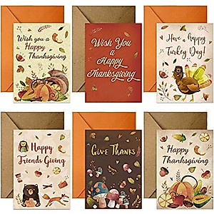 FANCY LAND 12 Thanksgiving Greeting Cards Thanksgiving Cards with Envelopes 5 X 7 for Kids Adults Friends Family
