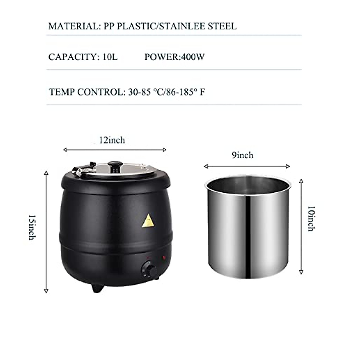 Commercial Soup Kettle Warmer,11 Qt Countertop Food Kettle Warmer with Hinged Lid and Detachable Stainless Steel Insert Pot for Restaurant, Party, Buffet, Catering