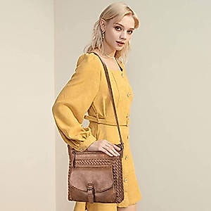 KouLi Buir Cross Body Bag Purses for Women - PU Leather Shoulder Handbags Sling Bag Medium Multi Pocket Lightweight (Brown)