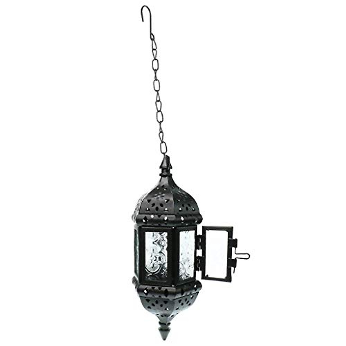 4X Iron Chain Hanging Glass Candlestick Candle Holder Lantern Lamp- Black