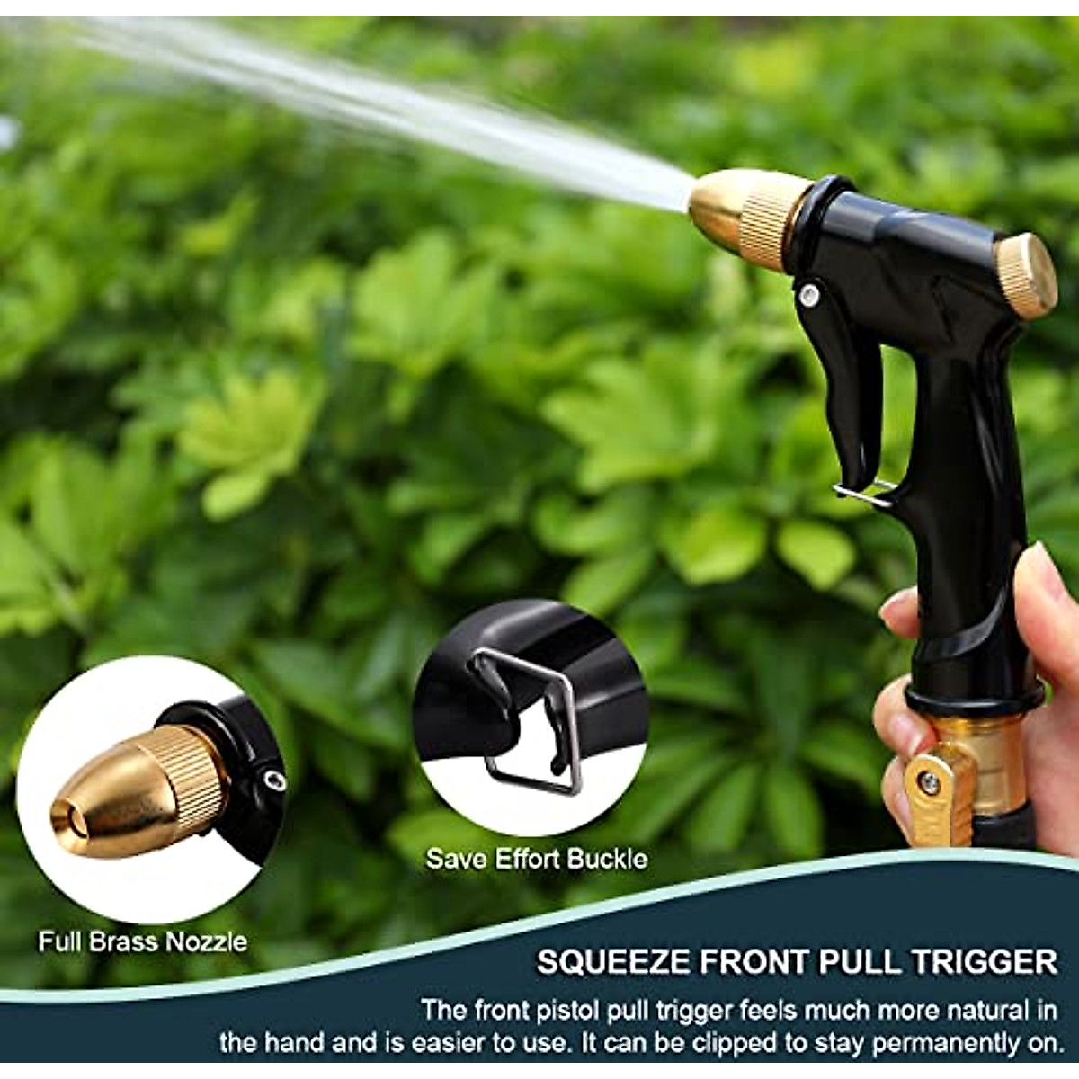ESOW Garden Hose Nozzle, 100% Heavy Duty Metal Spray Gun with Full Brass Nozzle, High Pressure Watering Nozzle, Adjustable Spray Water Flow for Watering Plants, Showering Pet, Washing Car, Cleaning