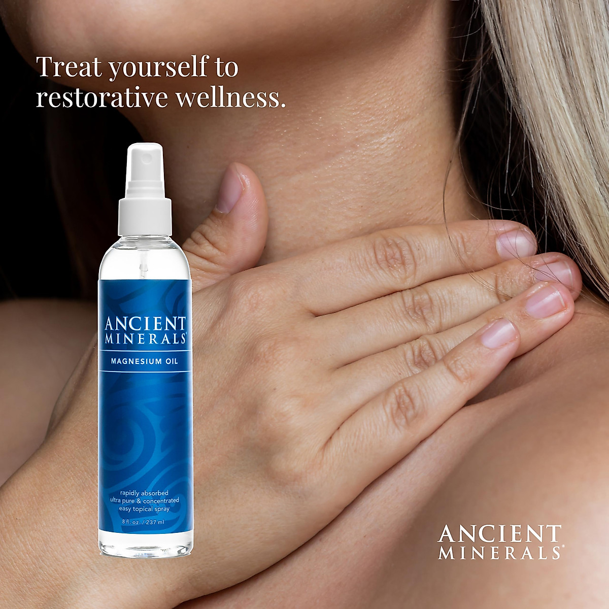 Ancient Minerals Magnesium Oil Spray Bottle of Pure Genuine Zechstein Magnesium Chloride - Topical Magnesium for Skin Application (8oz)