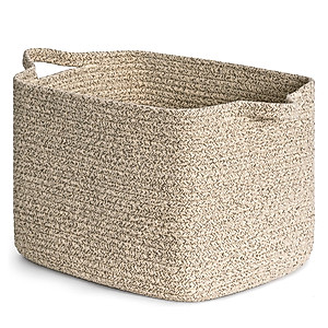 INDRESSME Woven Basket for Blankets, Shelf Basket for Towels, Books, Toy Basket for Baby, Rectangle Storage Basket for Nursery, Brown, 13 x 9.8 x 8.9 inches