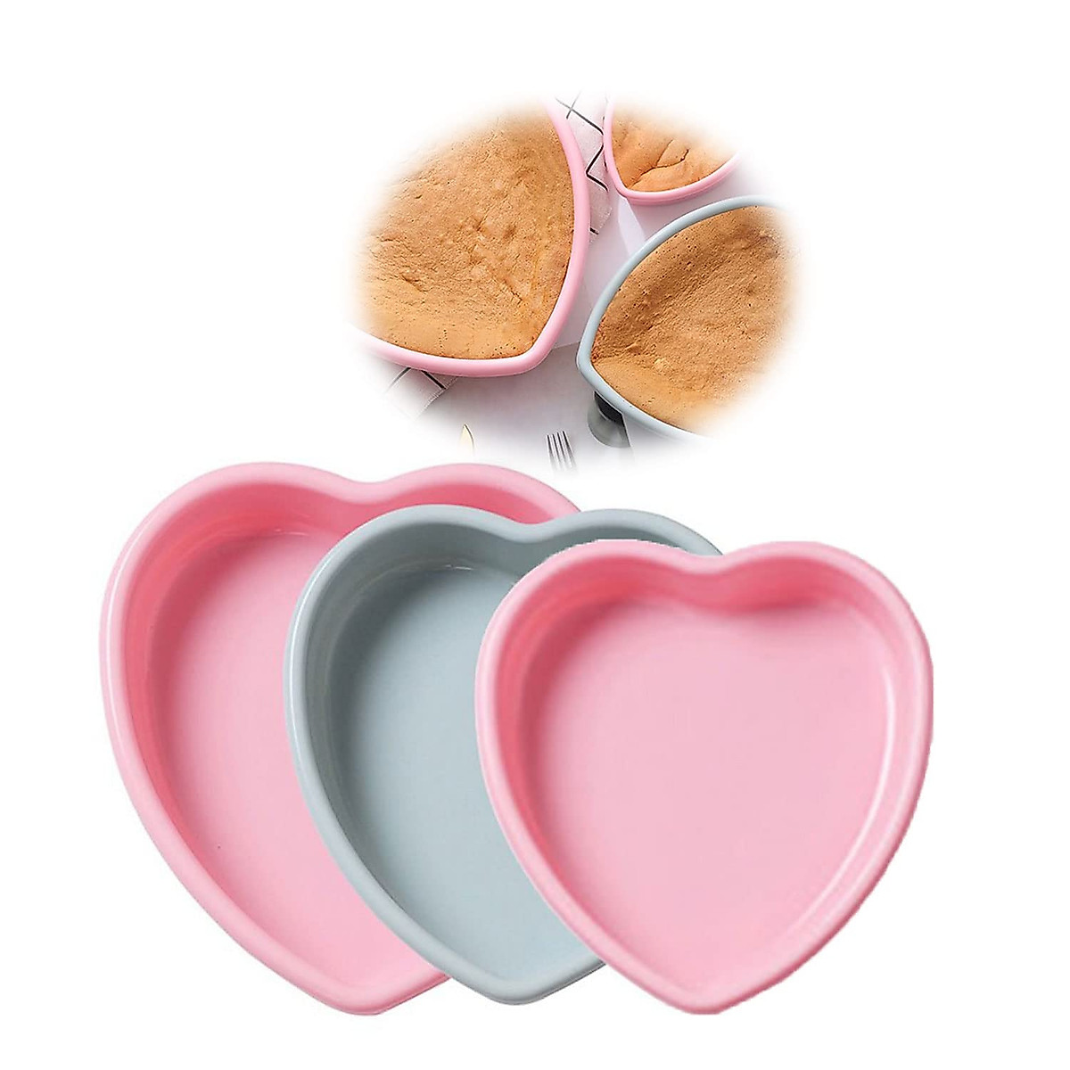 Heart Shaped Cake Pans - Silicone Molds 3pcs Heart Baking Pan 4" 7" 9" Heart Cake Mold Non-Stick Cake Pan Set for Cheese Cake and Brownie Cake