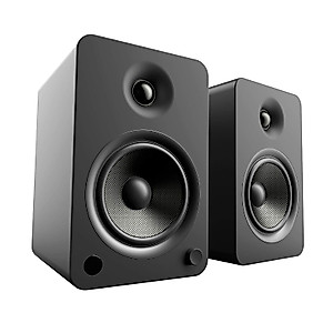 Audio Technica AT-LPW40WN Fully Manual Belt-Drive Turntable Bundle with Kanto YU6 Powered Wireless Bluetooth Speakers - Matte Black