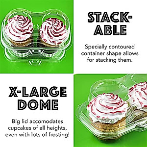 Green Direct 2 Compartment Disposable Cupcake Containers | Clear Cupcake Boxes Airtight | Stackable Cupcake Holders With Lid | Cupcake Plastic Containers Dome Cupcake Carrier BPA Free (50)
